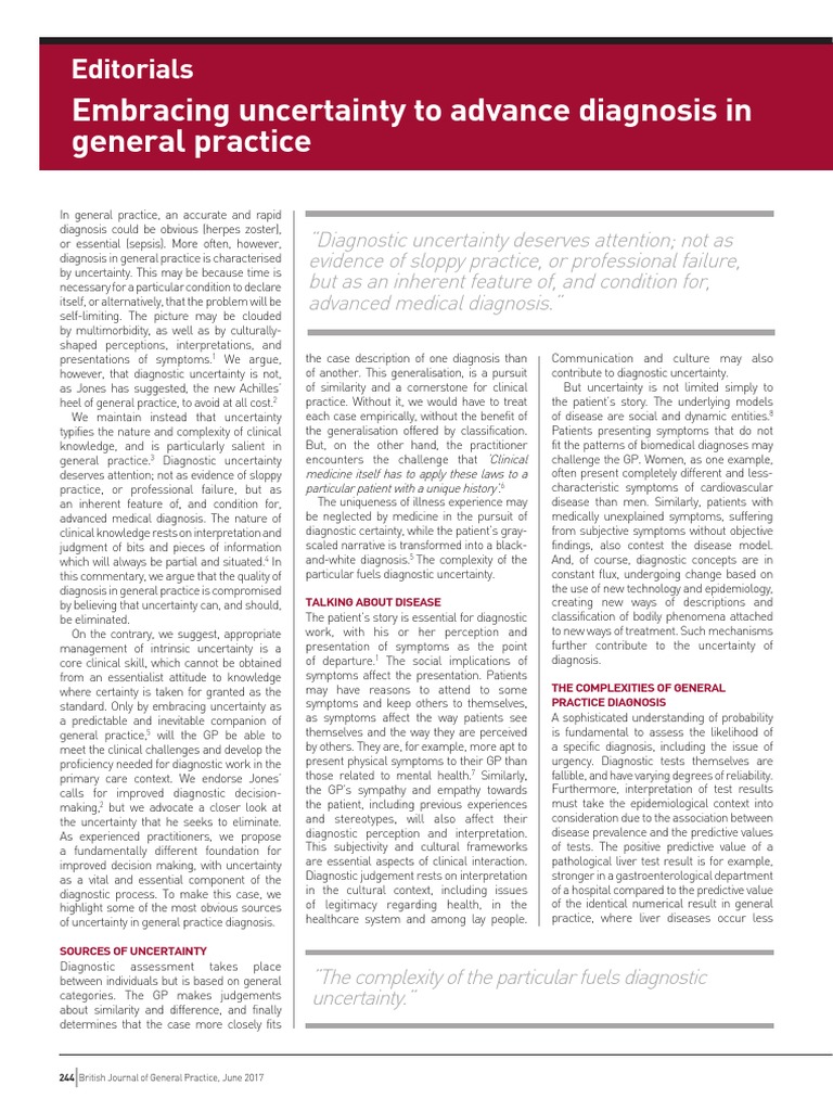 Embracing Uncertainty in Diagnosis | PDF | Medical Diagnosis | General ...