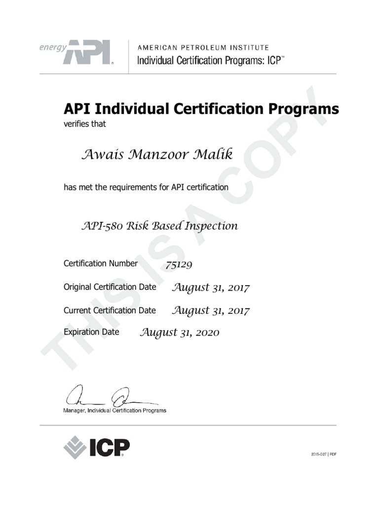 API Individual Certification Programs: Awais Manzoor Malik | PDF