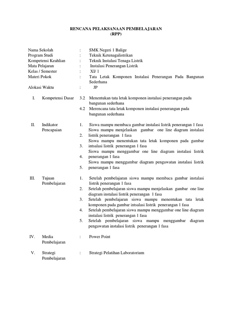 RPP KD 3.2 Instalasi Penerangan | PDF