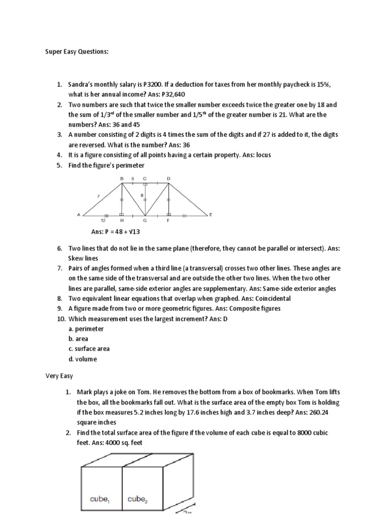 Math 1st Elimination Answer Key | PDF | Area | Sphere