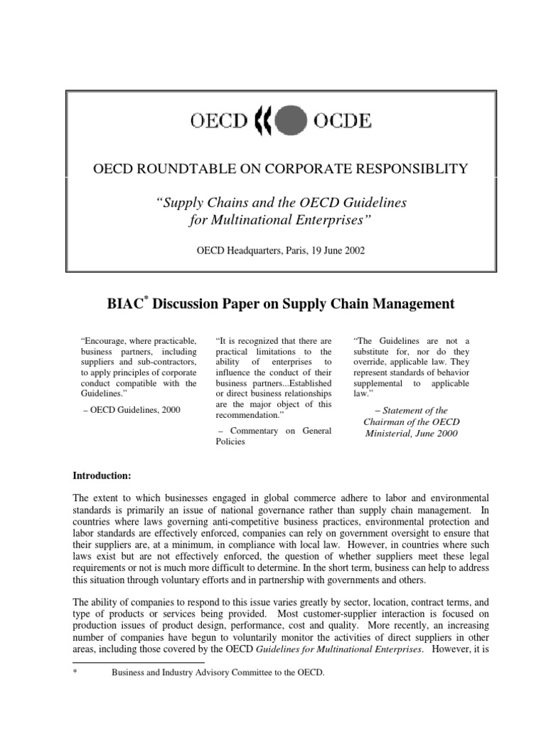 Oecd Roundtable On Corporate Responsiblity: "Supply Chains and The OECD ...