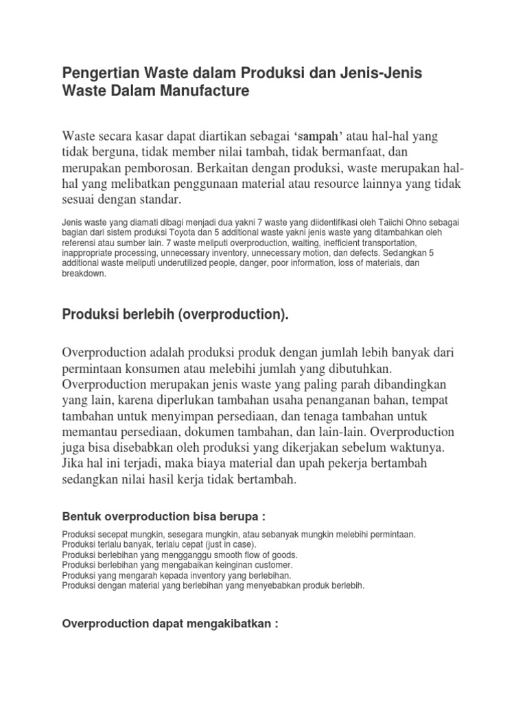 7 Jenis Waste dalam Produksi Lean | PDF