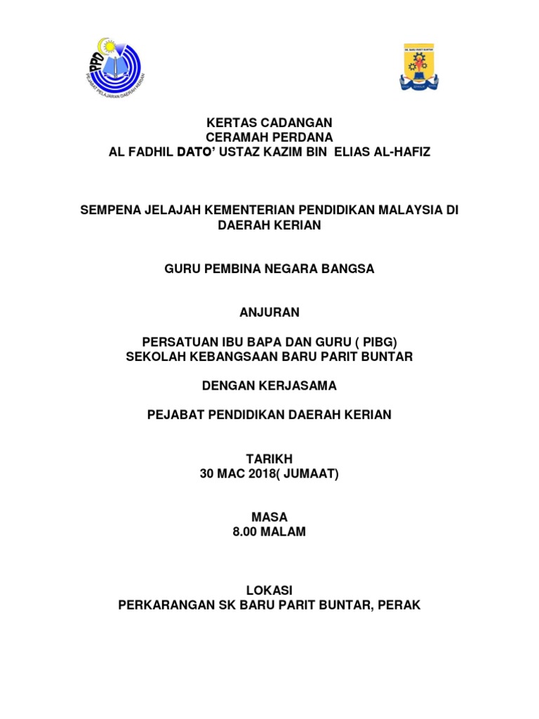 KERTAS CADANGAN Ceramah Kazim Elias | PDF