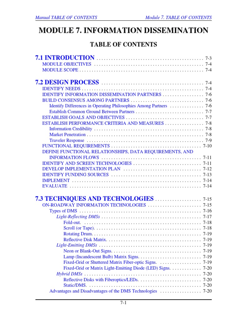 Module 7. Information Dissemination: Manual Table of Contents Module 7 ...