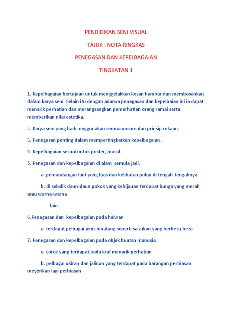 Pendidikan Seni Visual Penegasan Dan Kepelbagaian | PDF