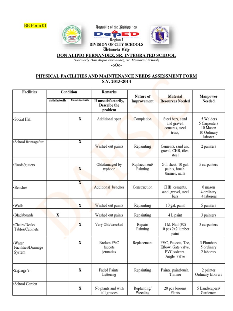 Don Alipio Fernandez, Sr. Integrated School: BE Form 01 | PDF | Building Engineering | Paintings