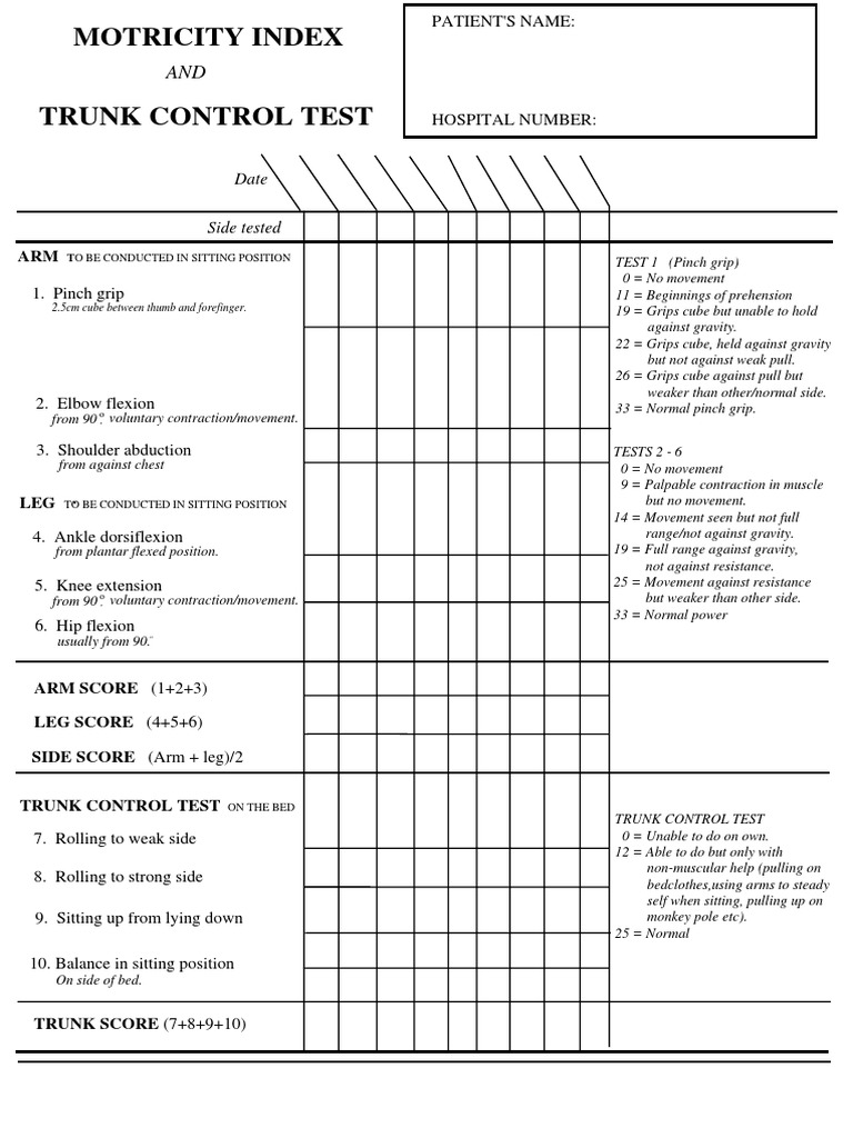 Motricity Index - Trunk Control Test PDF | PDF | Anatomical Terms Of ...