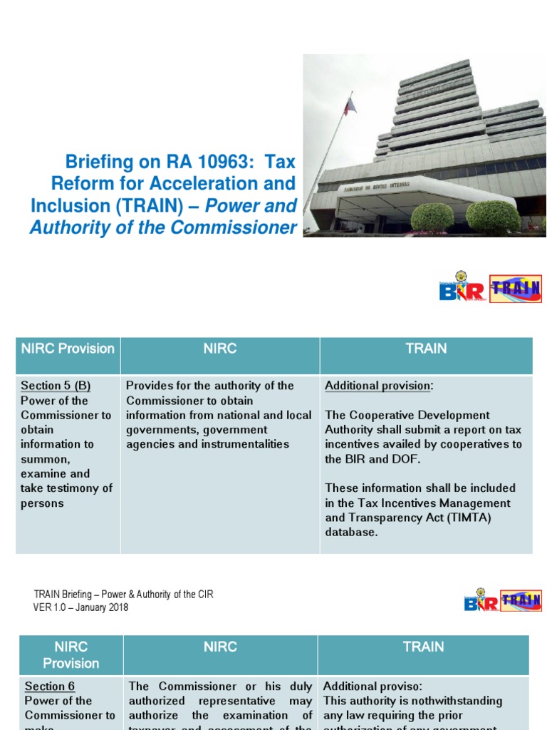 Briefing On RA 10963: Tax Reform For Acceleration and Inclusion (TRAIN ...