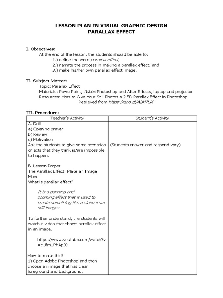 Lesson Plan in Visual Graphic Design | PDF | Adobe Photoshop | Computing