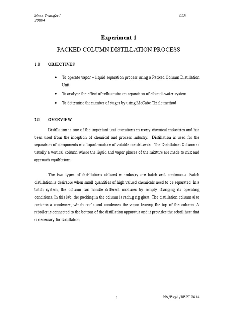 Exp 1 Packed Column Distillation | PDF | Distillation | Laboratory ...