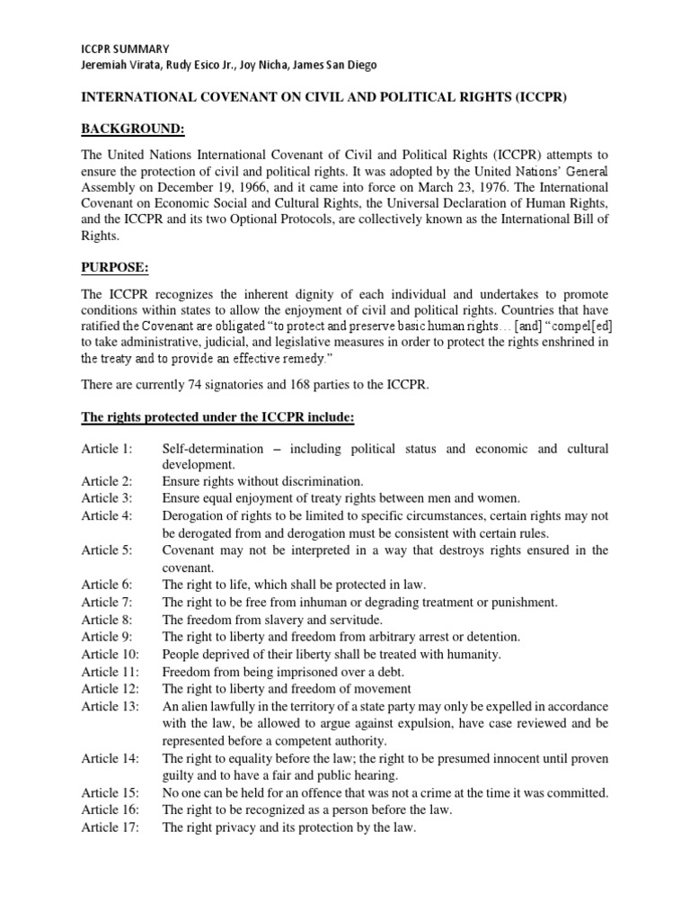 Group 1 - ICCPR Outline | PDF | Applied Ethics | Human Rights