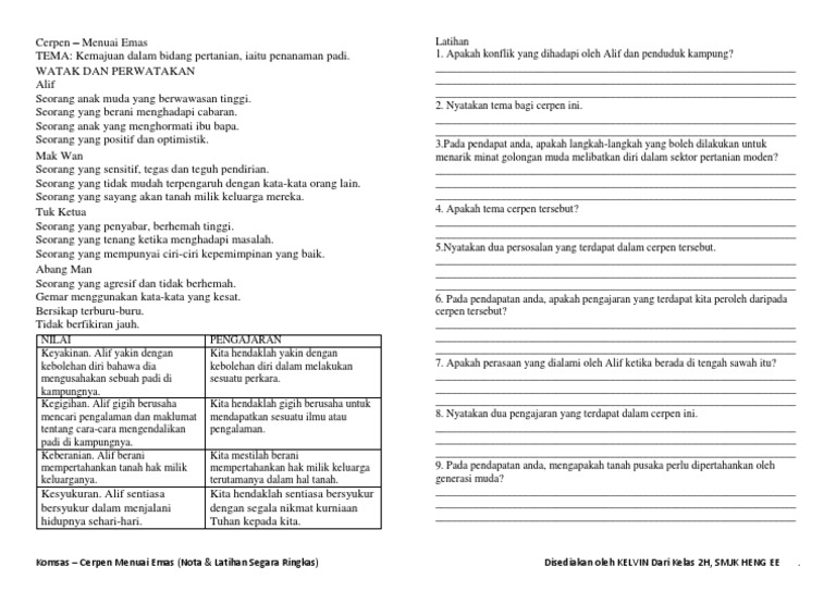 Komsas Cerpen Menuai Emas (KELVIN) | PDF | Pengembangan Diri