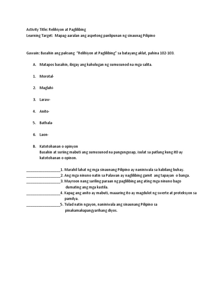 Activity Title Relihiyon | PDF