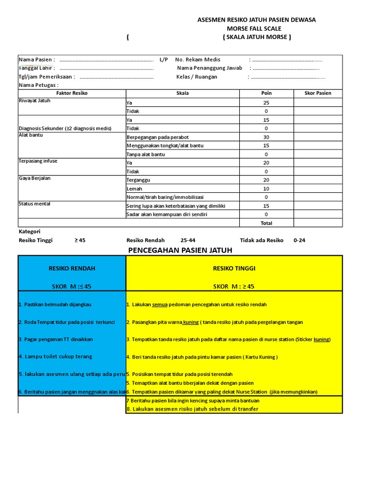 Contoh Asesmen Risiko Jatuh | PDF