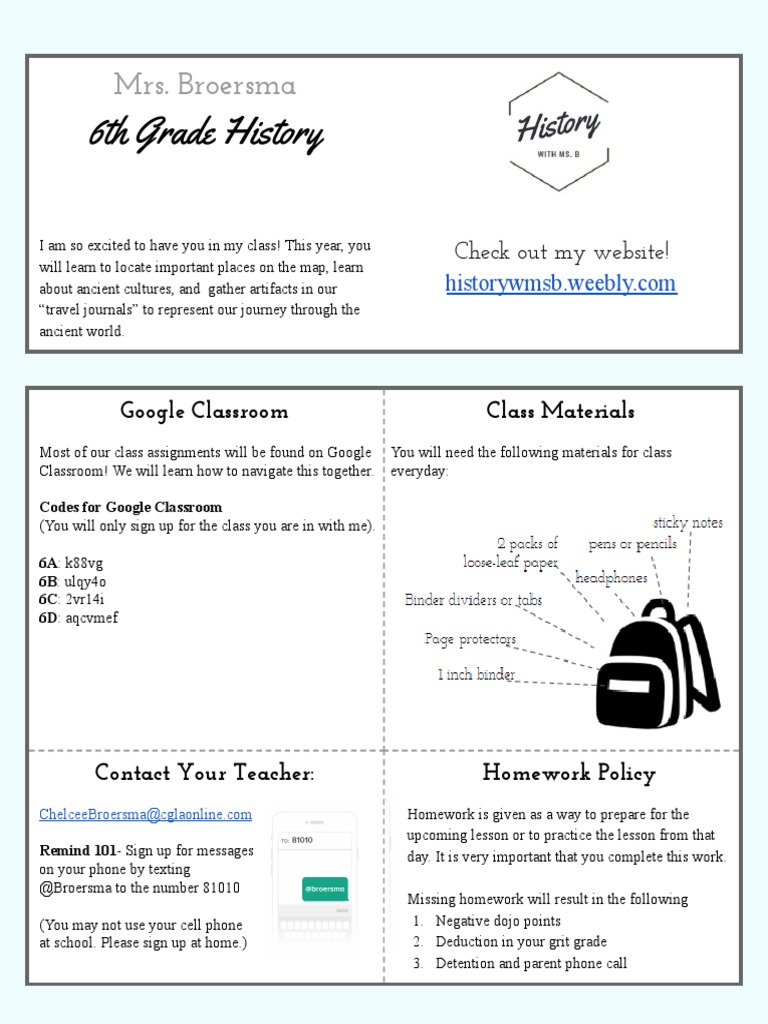 Broersma Syllabus Parent Letter 2018-19 | PDF | Homework | Pedagogy