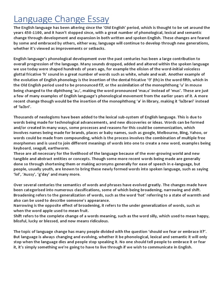 Language Change Essay-1 | PDF | Word | Lexicon