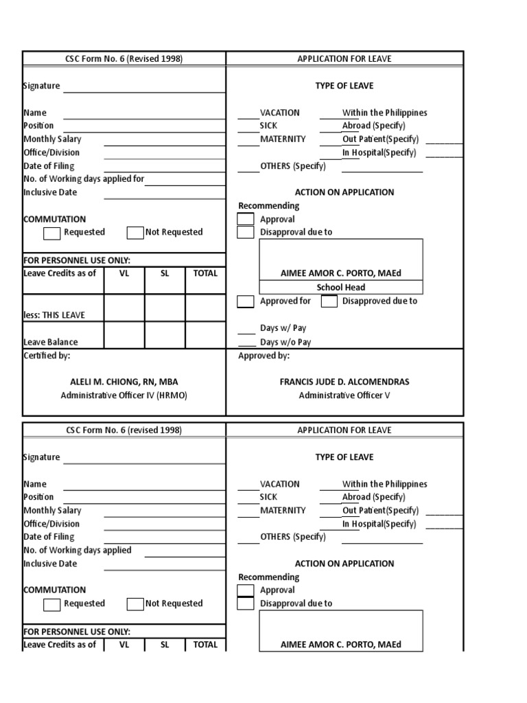 CSC Form 6: Leave Application Template | PDF | Health Care | Government