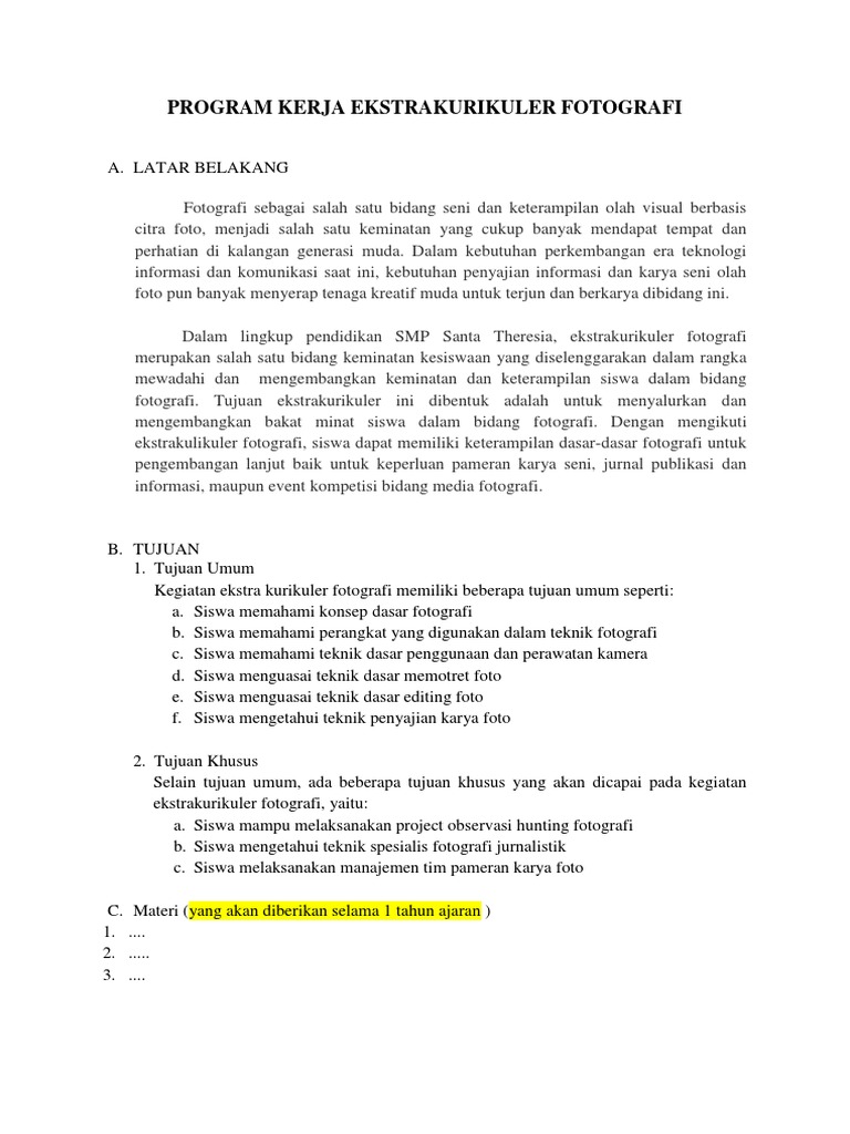 Contoh Format Program Ekskul 2018 | PDF