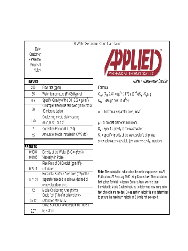 Oil Water Separator Sizing Guide | PDF | Viscosity | Gases