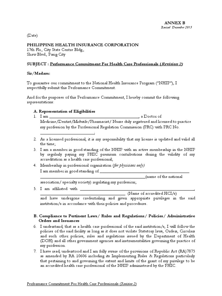 Performance Commitment For HC Professional | PDF | Profession | Health ...