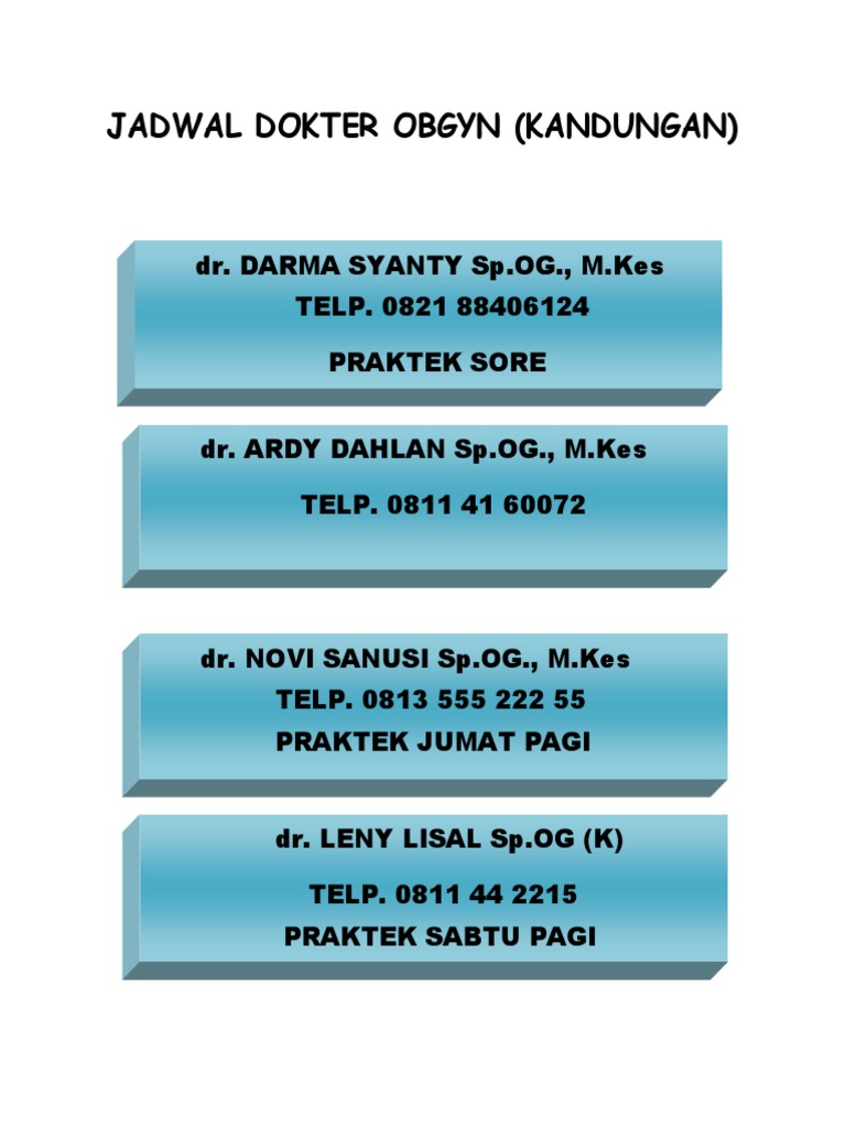 Jadwal Dokter Obgyn | PDF