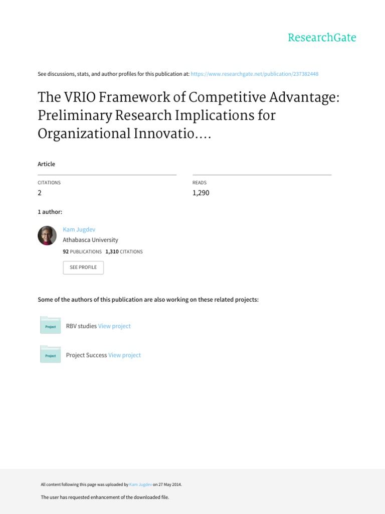 The VRIO Framework of Competitive Advantage | PDF | Innovation ...