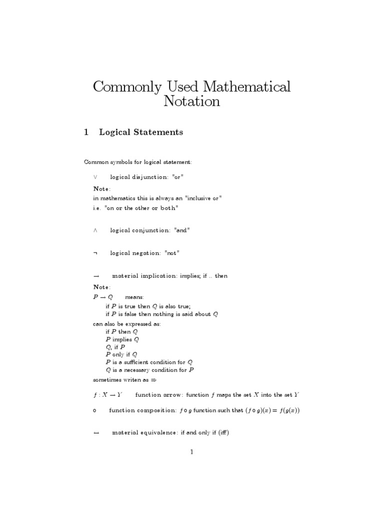 Mathematical Notation Pdf If And Only If Set Mathematics