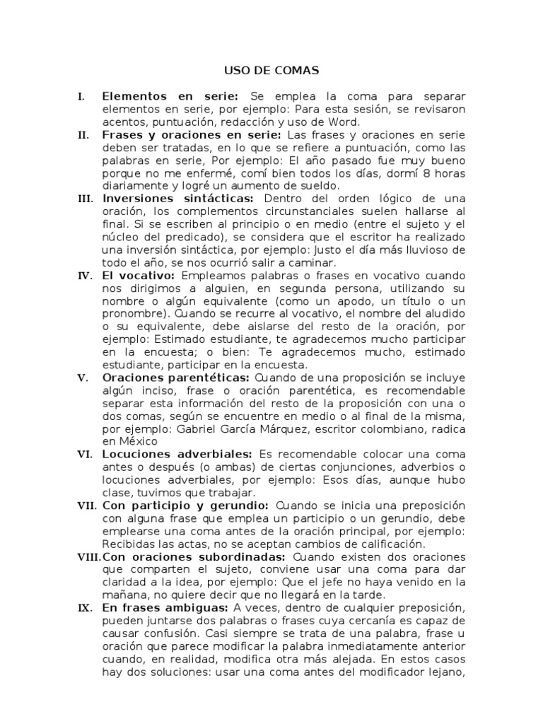 Uso de Comas y Punto y Comas | PDF | Coma | Oración (Lingüística)