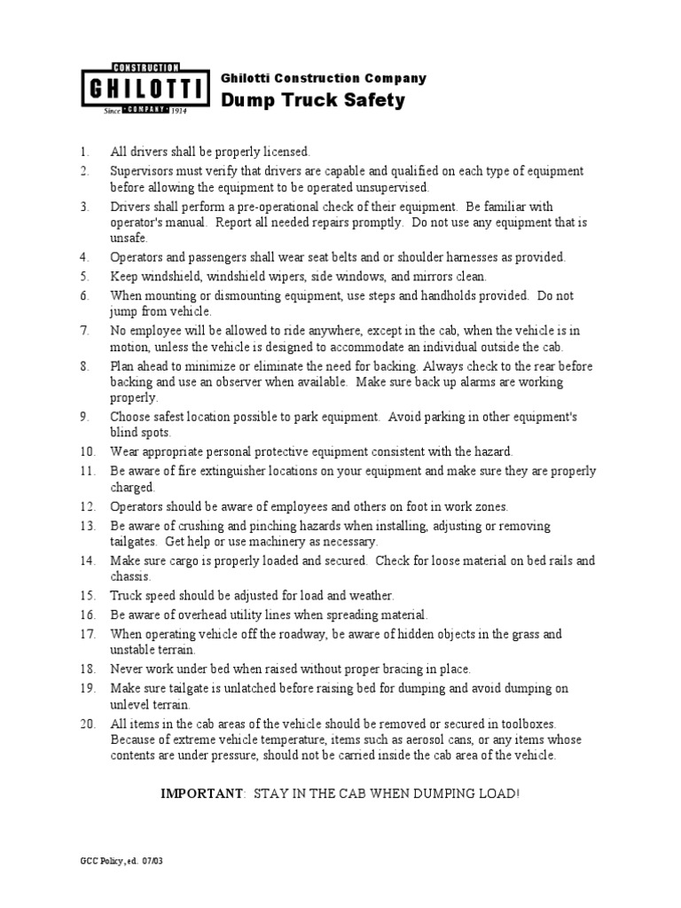Dump Truck Safety | PDF | Truck | Vehicles