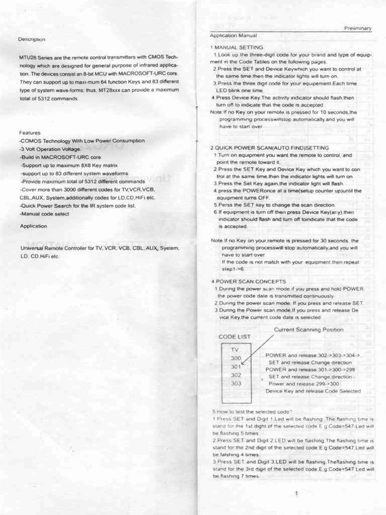 Universal Remote Controller URC22B-6A PDF | PDF
