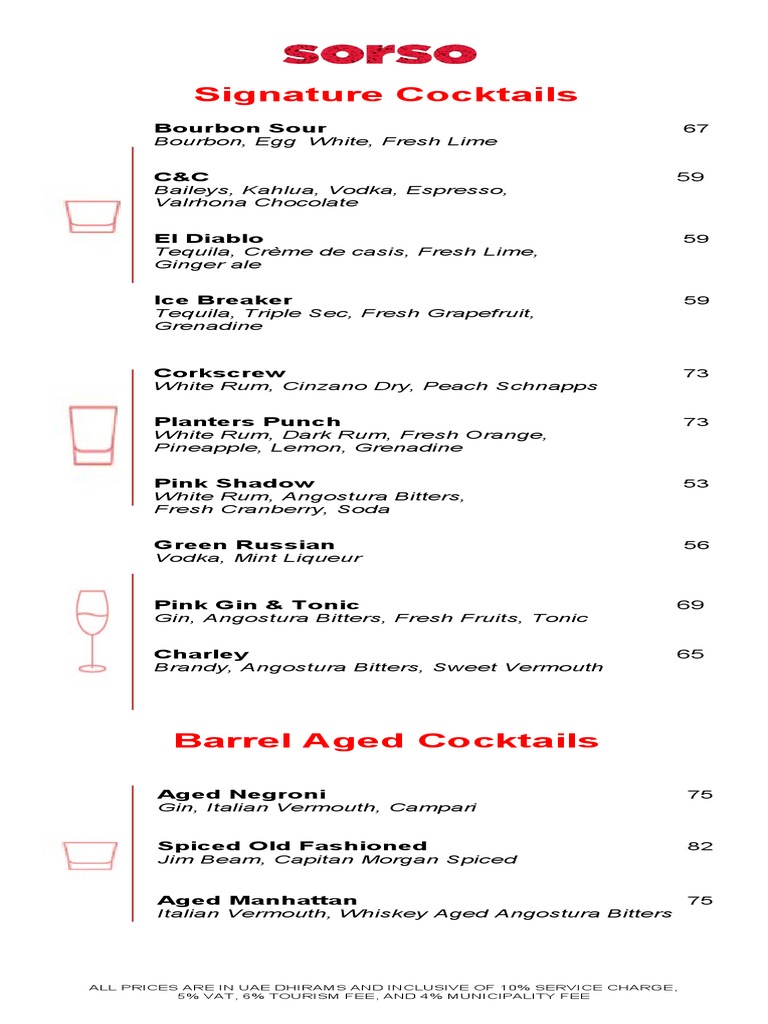 Sorso Lounge Signature Cocktails Menu | PDF | Salad | Alcoholic Drinks