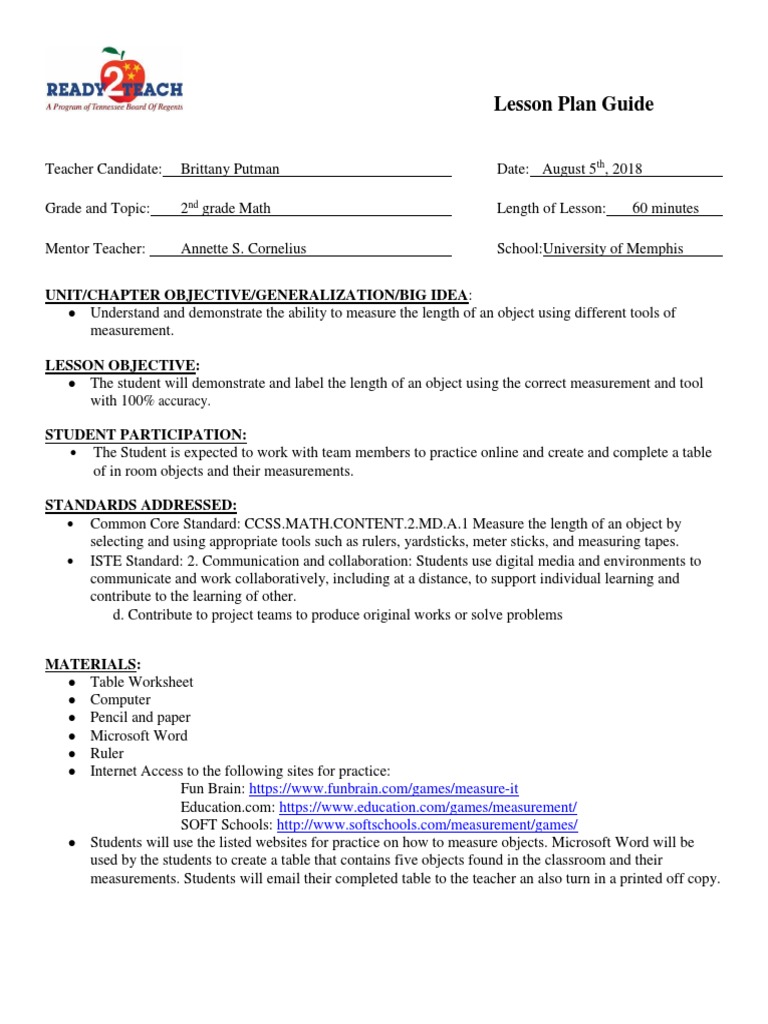 Lesson Plan Guide: Unit/Chapter Objective/Generalization/Big Idea | PDF ...