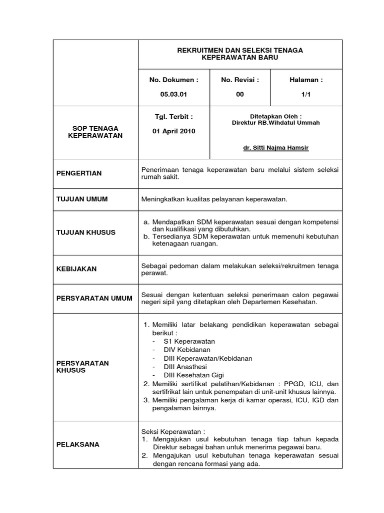Sop Rekruitmen Dan Seleksi Tenaga Edit | PDF