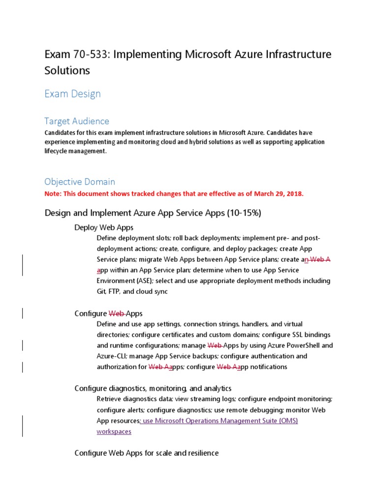Exam Design: Exam 70-533: Implementing Microsoft Azure Infrastructure Solutions | PDF ...