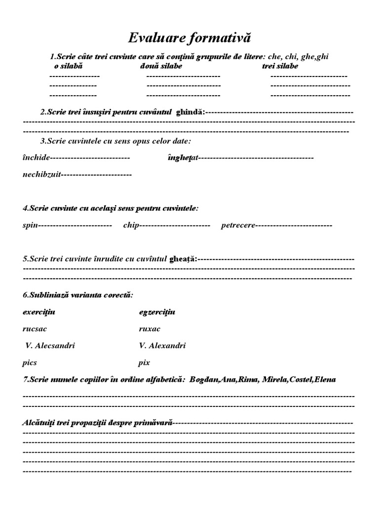 Evaluare Formativa CL 1 | PDF