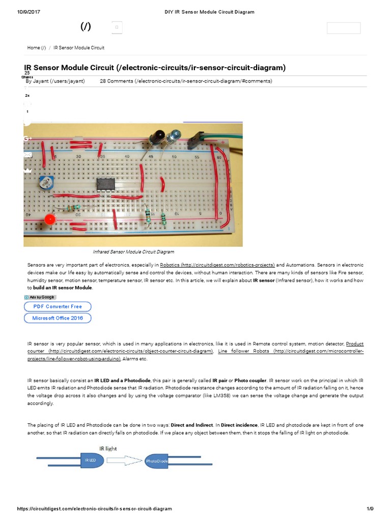 DIY IR Sensor Module Circuit Diagram | PDF | Infrared | Light Emitting ...