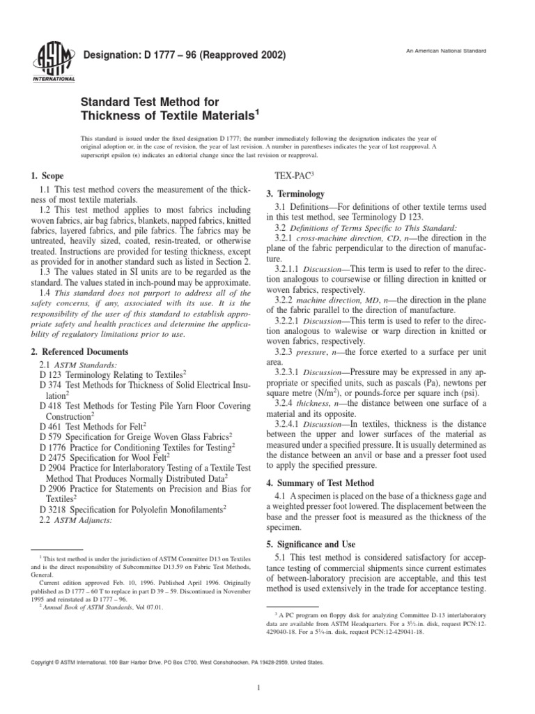 Astm D1777 96R02 PDF | PDF | Textiles | Sampling (Statistics)