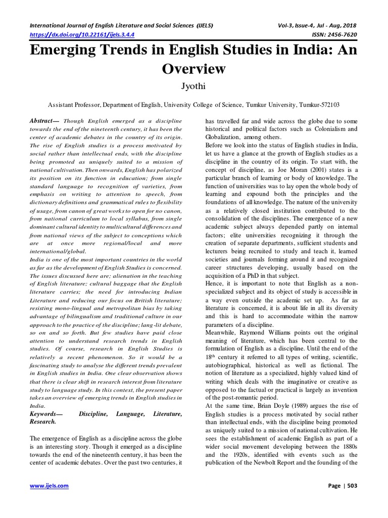 Emerging Trends in English Studies in India: An Overview | PDF ...