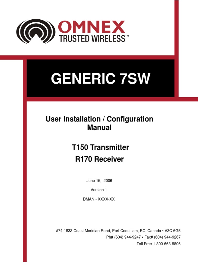 Generic 7Sw: User Installation / Configuration Manual T150 Transmitter ...