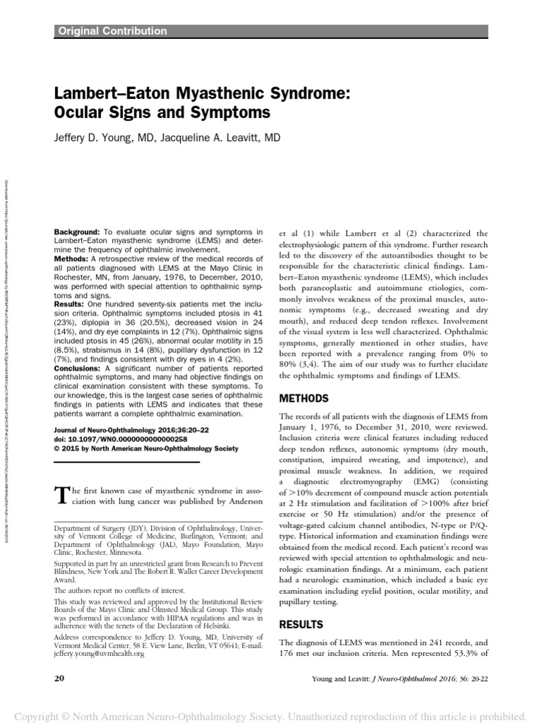 Lambert Eaton Myasthenic Syndrome Ocular Signs.5 | PDF | Human Eye | Vision