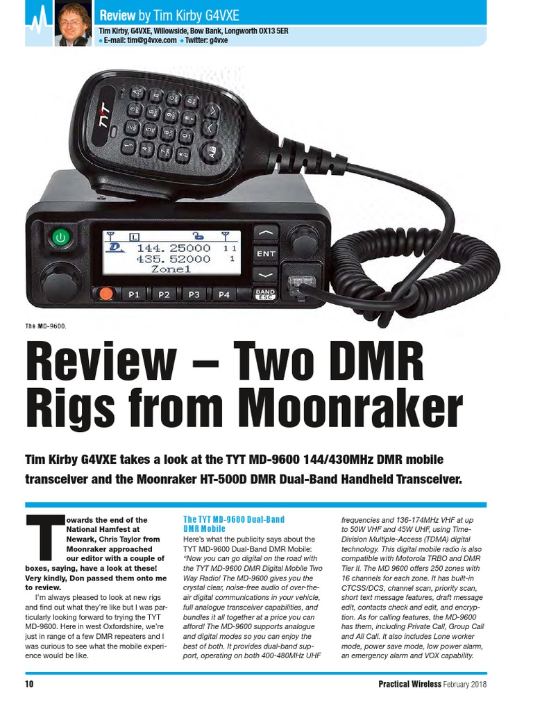Review Two DMR Rigs From Moonraker | PDF | Radio | Broadcast Engineering