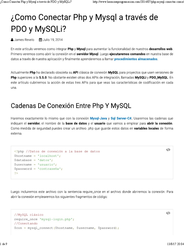 ¿Como Conectar PHP y Mysql A Través de PDO y MySQLi | PDF | Mi sql | Programación de computadoras