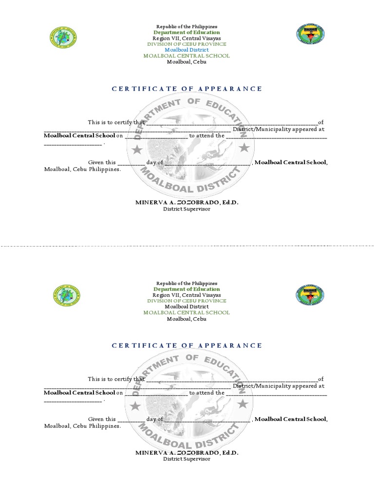 Certificate of Appearance MCS | PDF