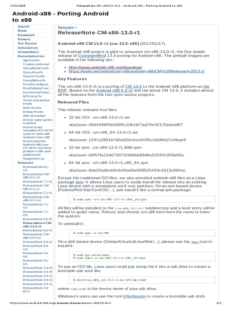 CM x86 13.0 r1 Android x86 | PDF | Free Software | Software