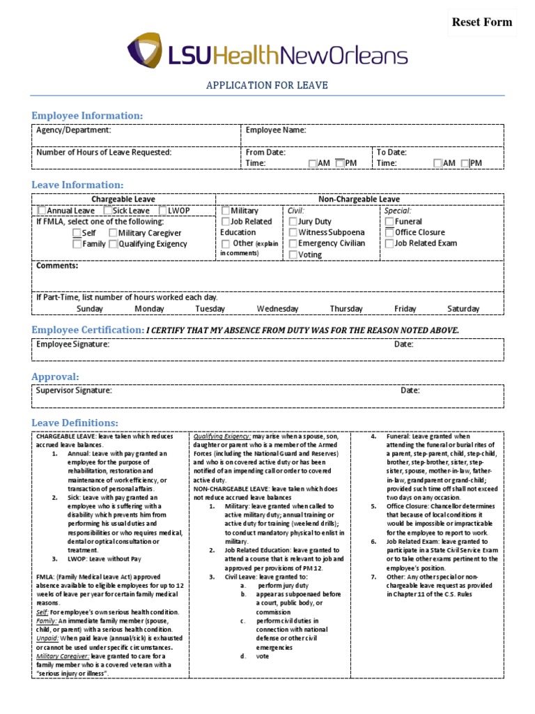 Leave Form | PDF | Family And Medical Leave Act Of 1993 | Government