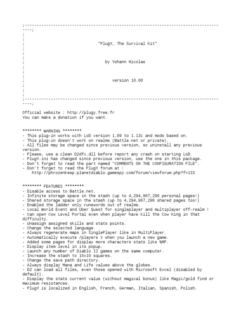 PlugY The Survival Kit - Readme | PDF | System Software | Computing