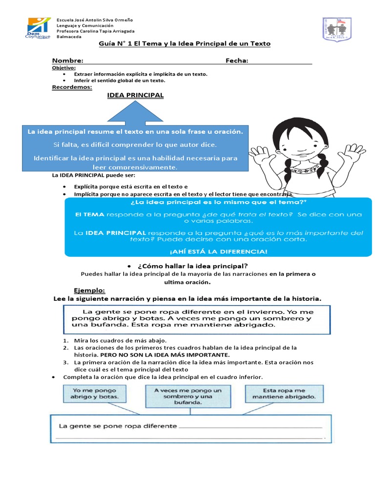 Guía #1 El Tema y La Idea Principal de Un Texto | PDF
