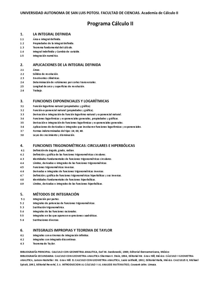 Temas del Curso de Cálculo II | PDF | Integral | Logaritmo