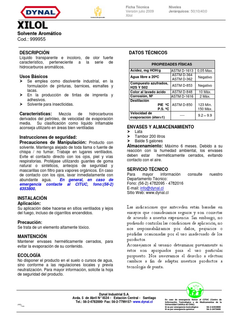 Xilol | PDF | Solvente | Agua