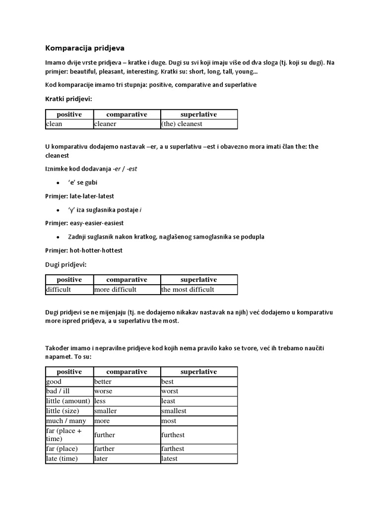 Komparacija Pridjeva | PDF